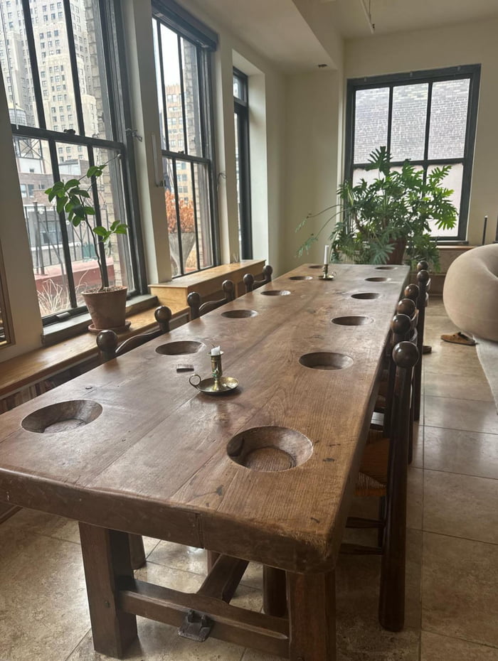 Big wooden table with 12 integrated bowls bought in the Netherlands ...