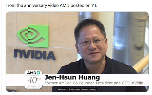 TIL the Nvidia CEO worked at AMD. It was his first job. - 9GAG