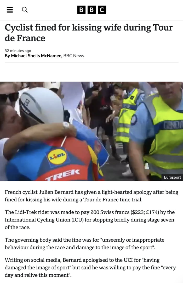 The governing body said the fine was for "unseemly or inappropriate ...