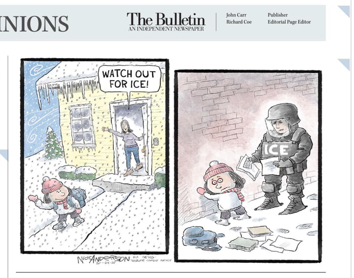 Thanks Nick Anderson for sad political humor - heard Chicago Schools stood up to ICE - 9GAG