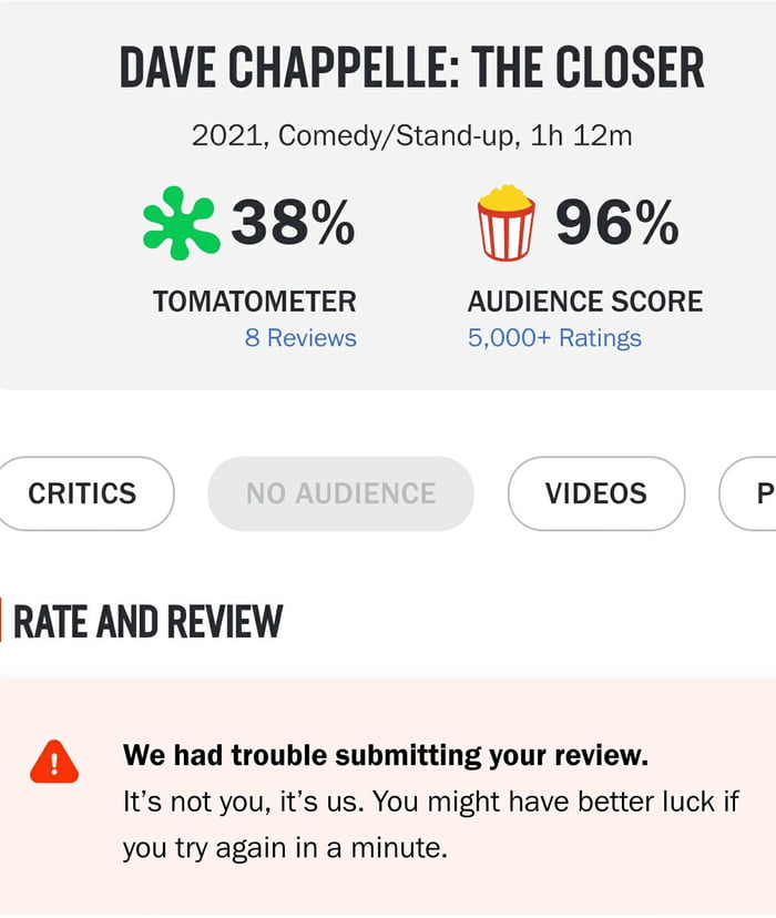 Typical, RT dosnet allow reviews from public. - 9GAG