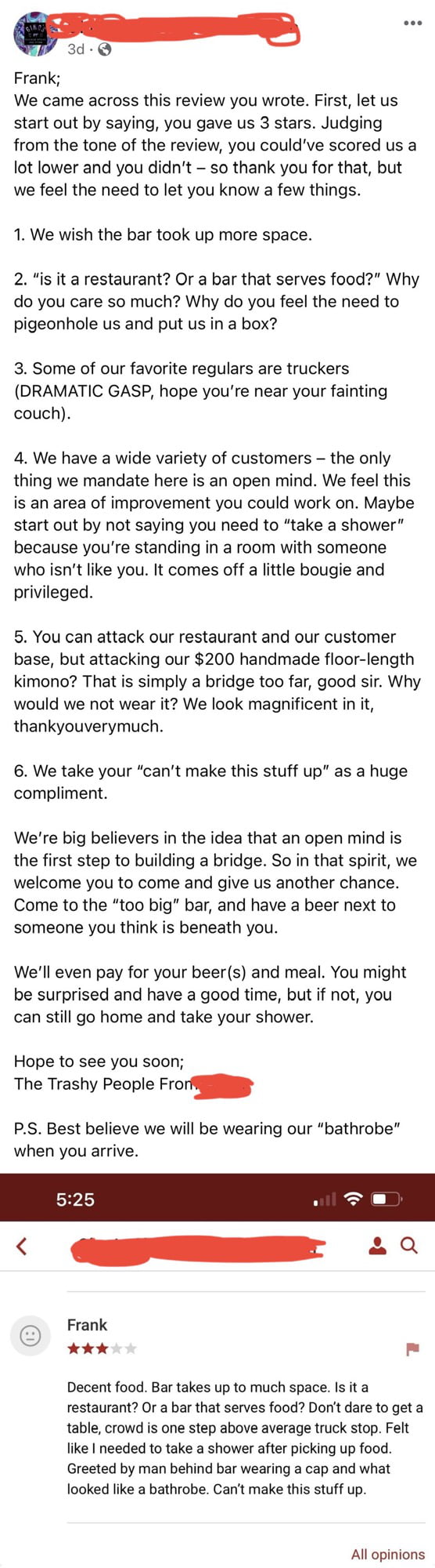 Poor Frank didn’t know what he was in for after leaving his review. - 9GAG