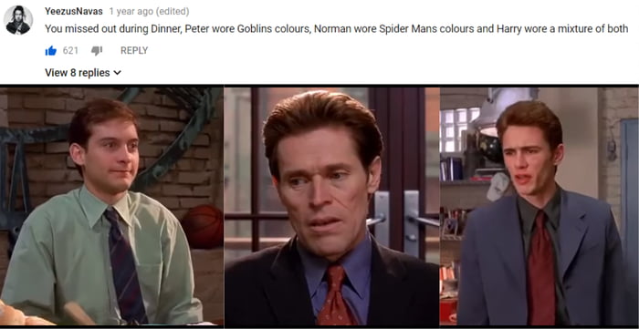 In the Thanksgiving scene from Spider-Man (2002), Peter wears the Green ...