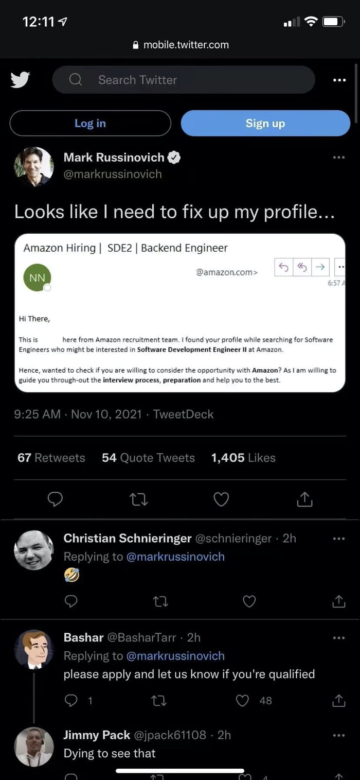 CTO of Azure got an recruitment email from Amazon for SDE2 - 9GAG