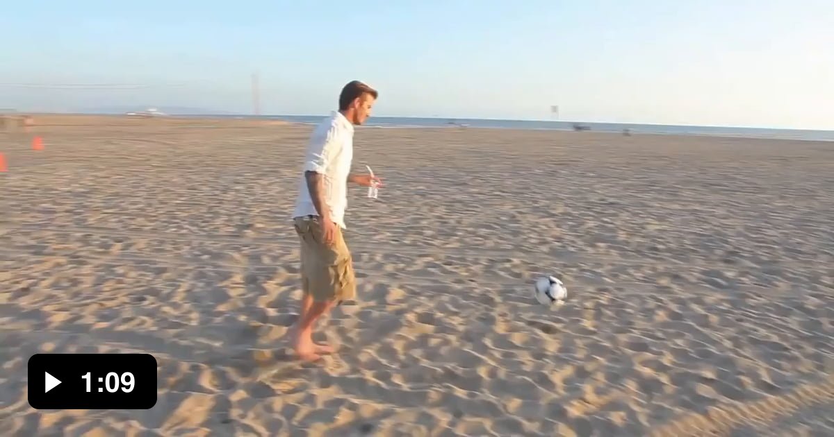 David beckham shooting all three footballs accurately in the trash cans ...