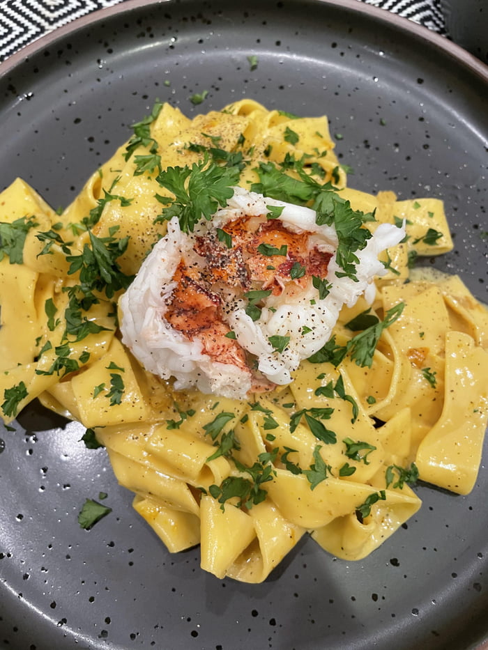 Saffron cream pappardelle with lobster tail - 9GAG