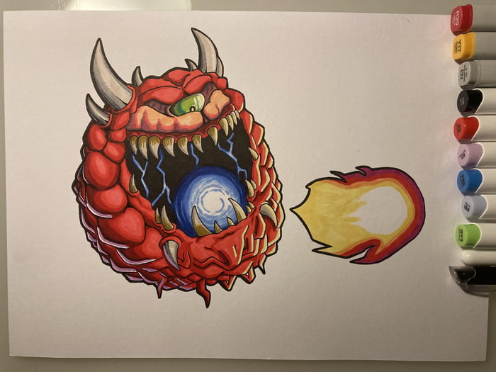 Cacodemon Doom, with Copic markers. - 9GAG