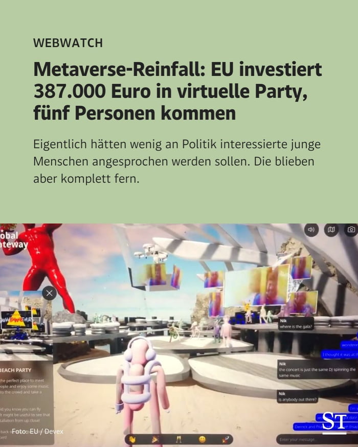 EU pays 387000€ for a Metaverse-party and 5 people came 😂😂😂 - 9GAG
