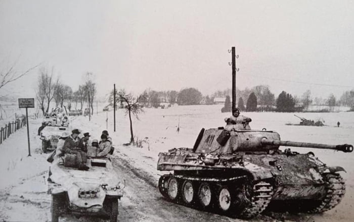 Panther tank and half-tracks on the Eastern Front in January 1945 - 9GAG