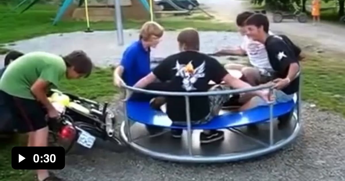 Teens spins spinning carousel with motorcycle and 1 dude falls off - 9GAG