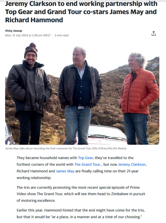 Getting old s*cks. I still watch their Top Gear specials every year or ...
