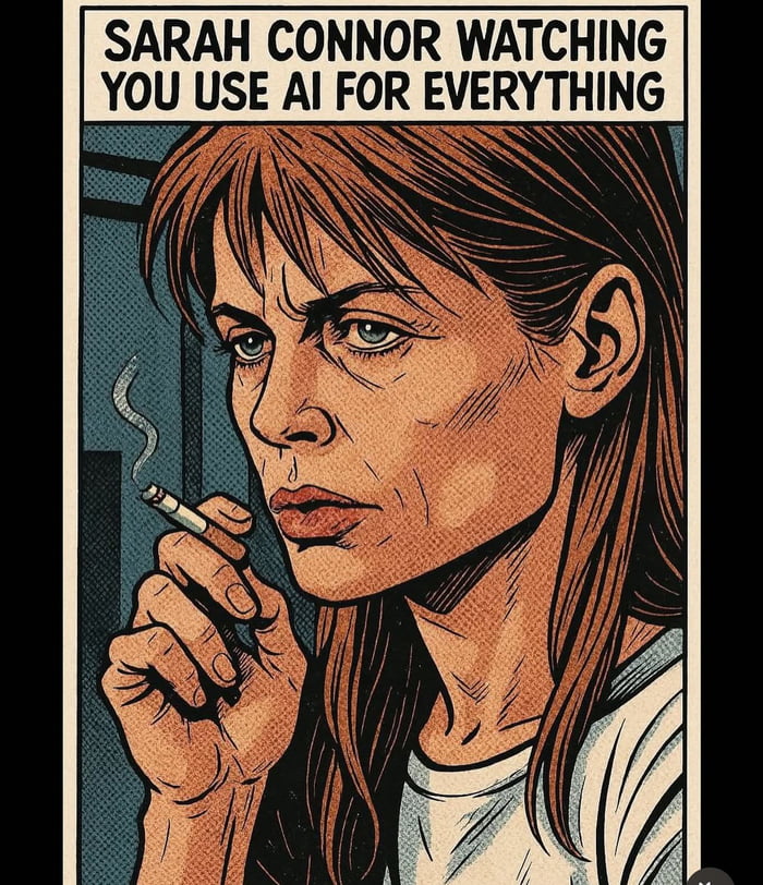 Sarah Connor's unimpressed gaze as AI takes over everything. - 9GAG