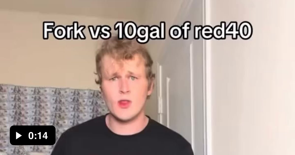 Dude eats 10 gallons of red40 pigment with a fork. Legit. - 9GAG