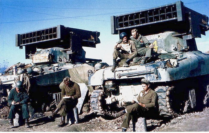 M4 and M4A1 Shermans equipped with T40 Whizbang rocket launchers which ...