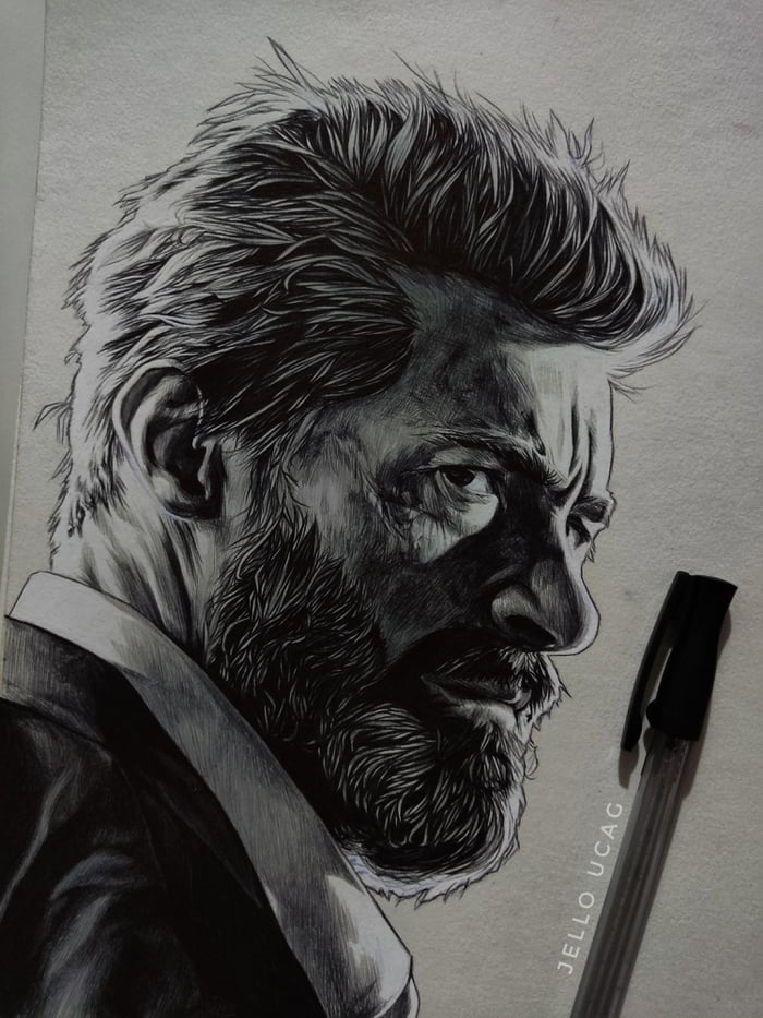 Ballpoint pen drawing from 2018. Welcome back to Hugh Jackman. - 9GAG