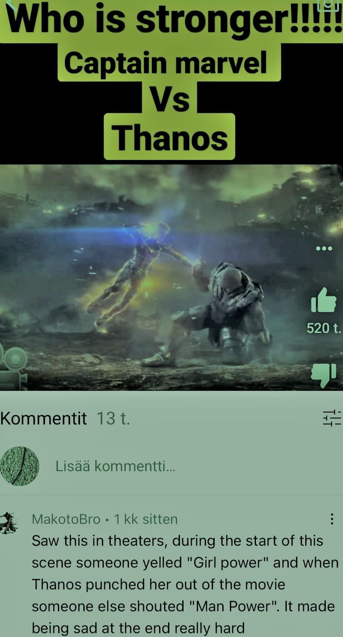 Who is stronger! Captain marvel Vs Thanos - 9GAG