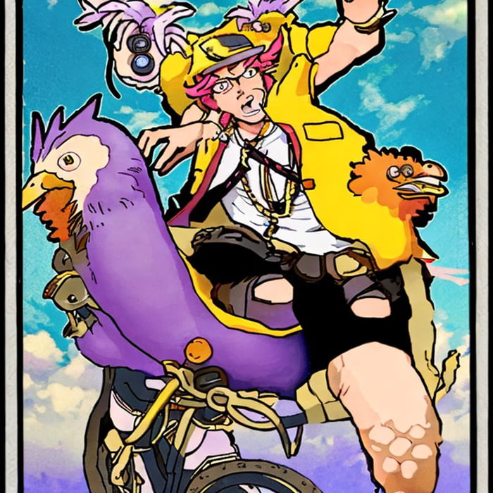 I asked an AI for a picture of JoJo riding a chicken - 9GAG