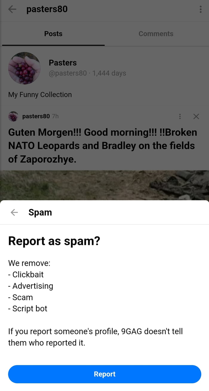 Now that their is no more annon post you can report bot instead of block them. Lets purge 9gag ...
