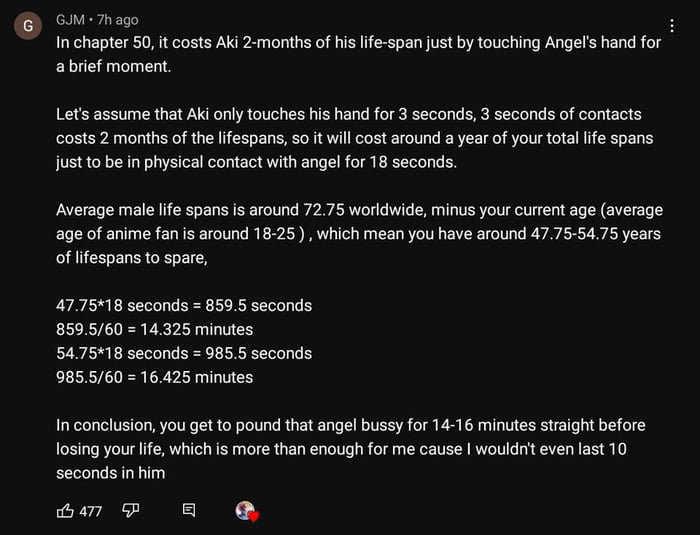 Someone calculated how long to f**k the angel devil in Chainsawman - 9GAG
