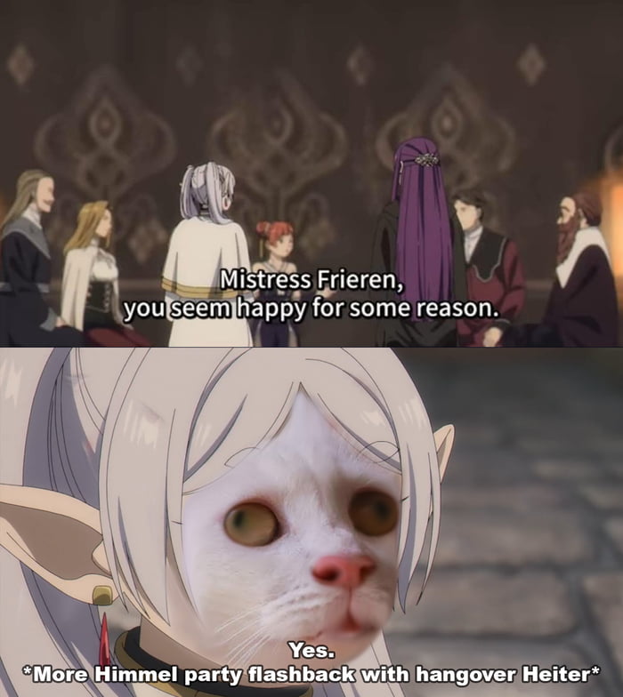 Drinking game: In a Frieren marathon for every hangover Heiter flashback drink a shot of brandy ...