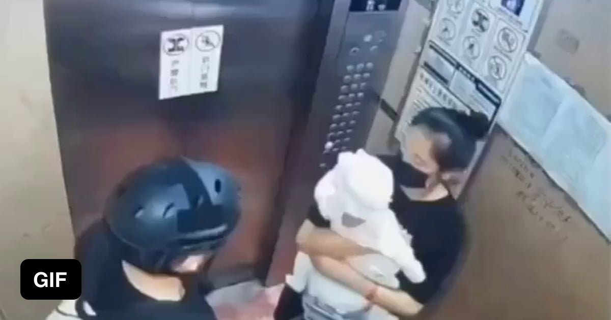 Courier protects mom and baby as an elevator malfunctions - 9GAG