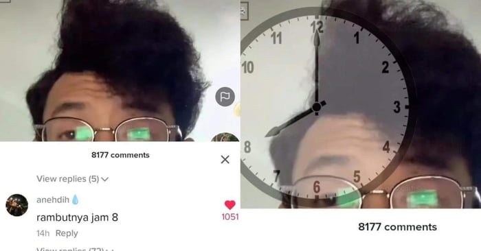 Translation: His hair is 8 o'clock - 9GAG