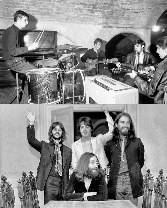 The Beatles' first photo with the main members and their last photo ...