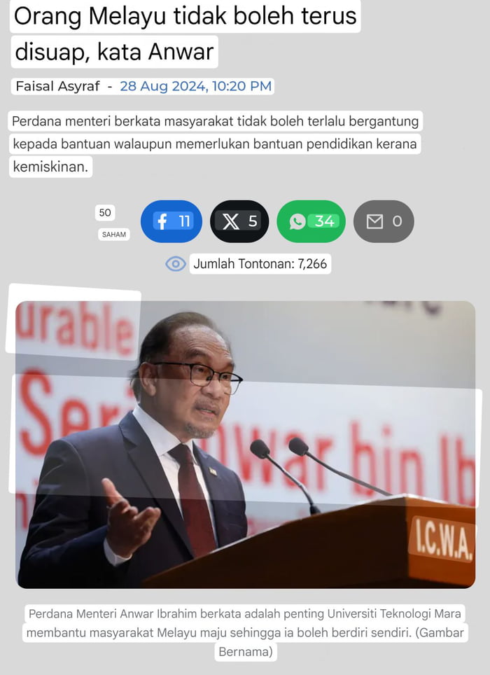 Malays cannot continue to be spoon-fed, says Anwar - 9GAG
