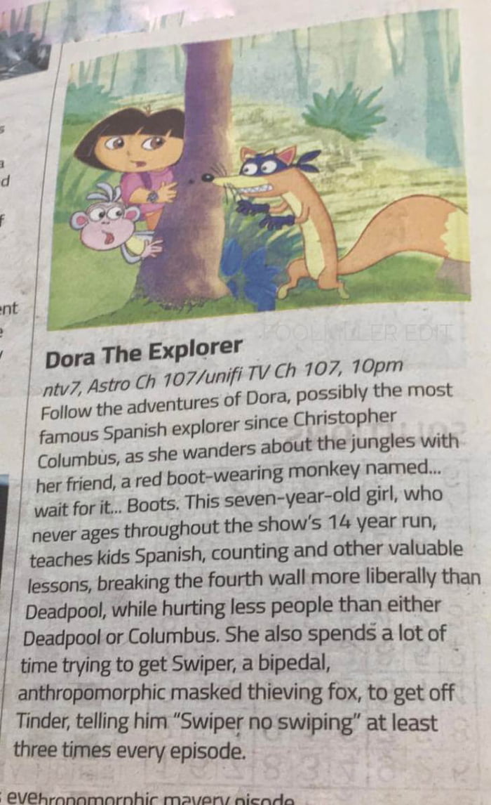 My local newspaper explaining dora the explorer - 9GAG