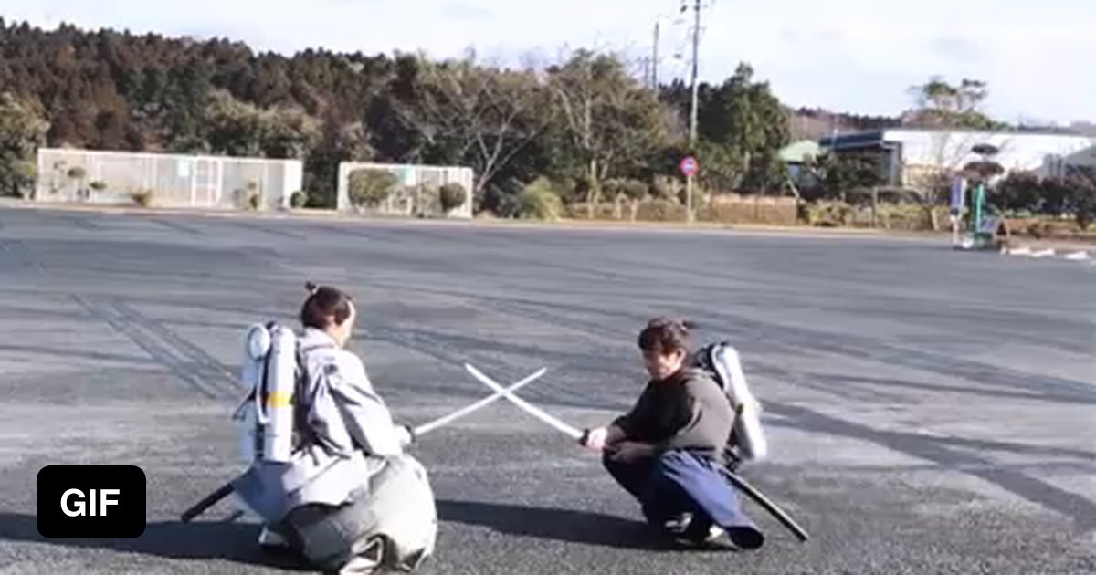 Katana duel (with jetpack on the back) - 9GAG