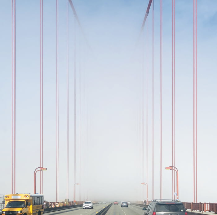 Fog blocking out the Golden Gate Bridge. - 9GAG