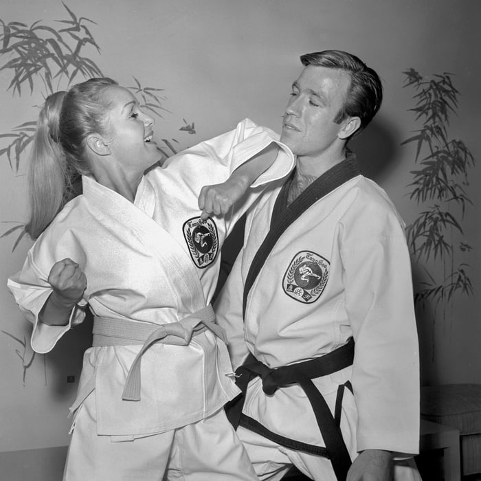 Debbie Reynolds and Chuck Norris, some Tang Soo Do, 1960s - 9GAG