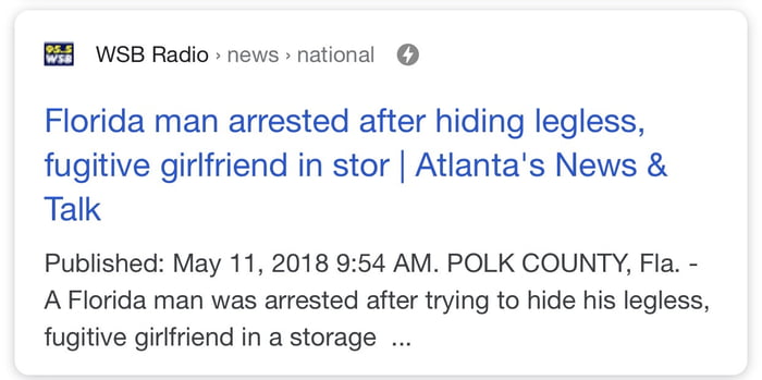 Fun game, type Florida man and then your birthday in a search engine ...