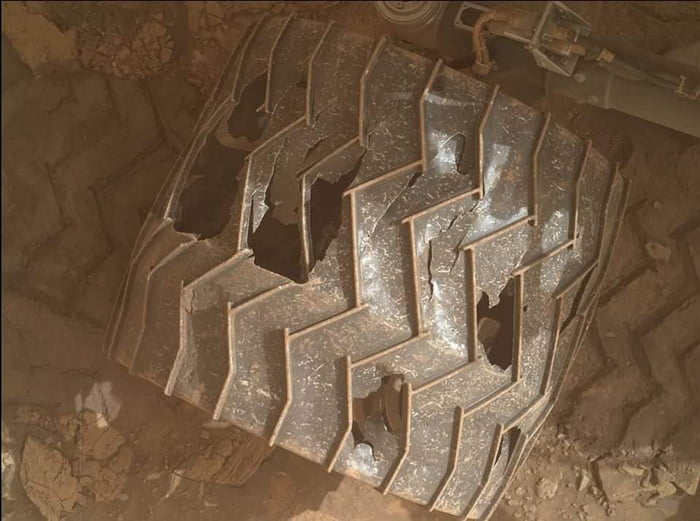 The Curiosity Mars Rover is getting to need a new set of tyres sometime ...