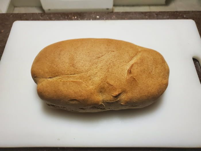 My first real loaf of bread. Turned out great, though not the prettiest ...