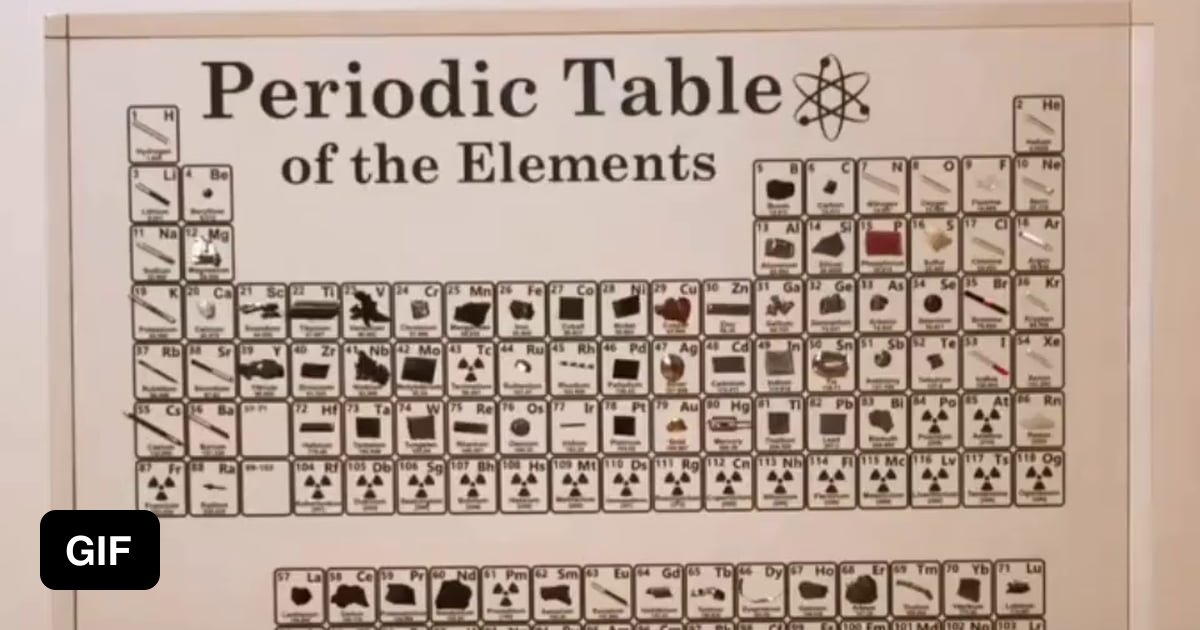 Periodic table with actual samples 85 of the 118 elements including ...
