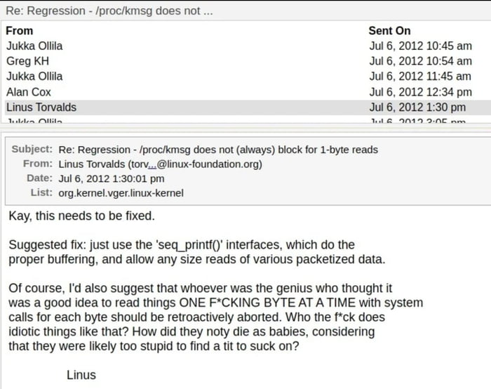 Creator of Linux goes off in email - 9GAG