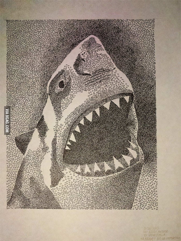 My friend used over 10,000 triangles to draw this shark - 9GAG