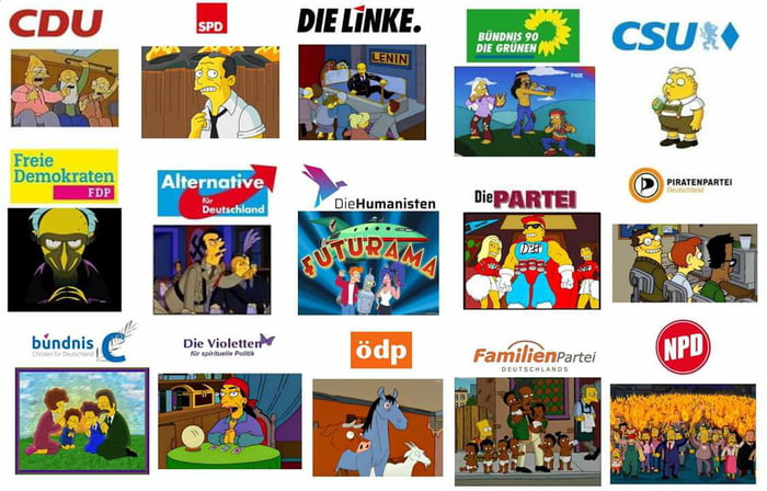 German parties explained by The Simpsons characters (not mine) - 9GAG