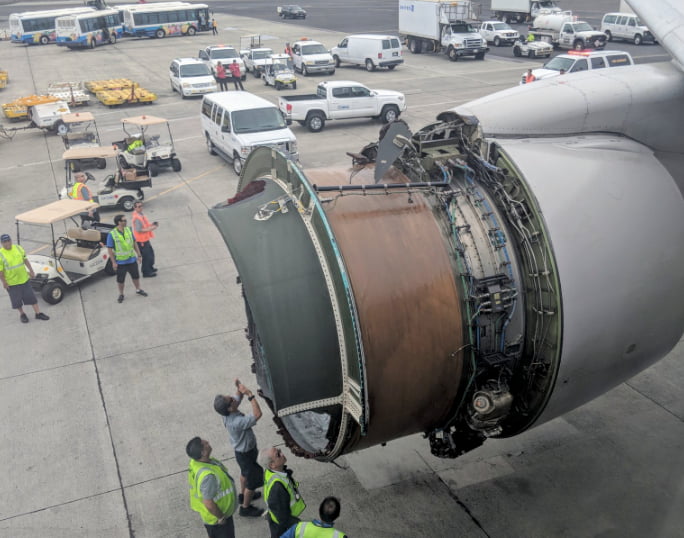 This engine failed on a Boeing 777 (N773UA) in 2018 while flying from ...