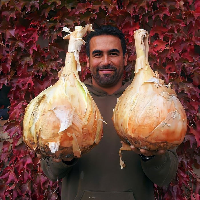 Giant Onions by Frenchman, weighing 4,65kg and 4,7kg respectively. - 9GAG