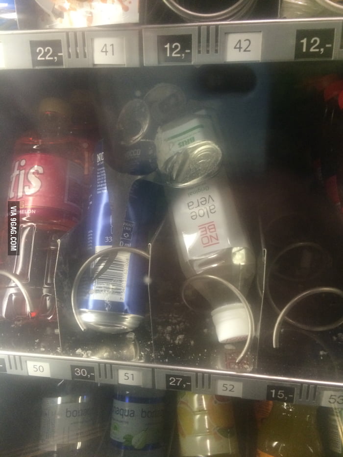 Vending machine so cold that the soda cans exploded. - 9GAG