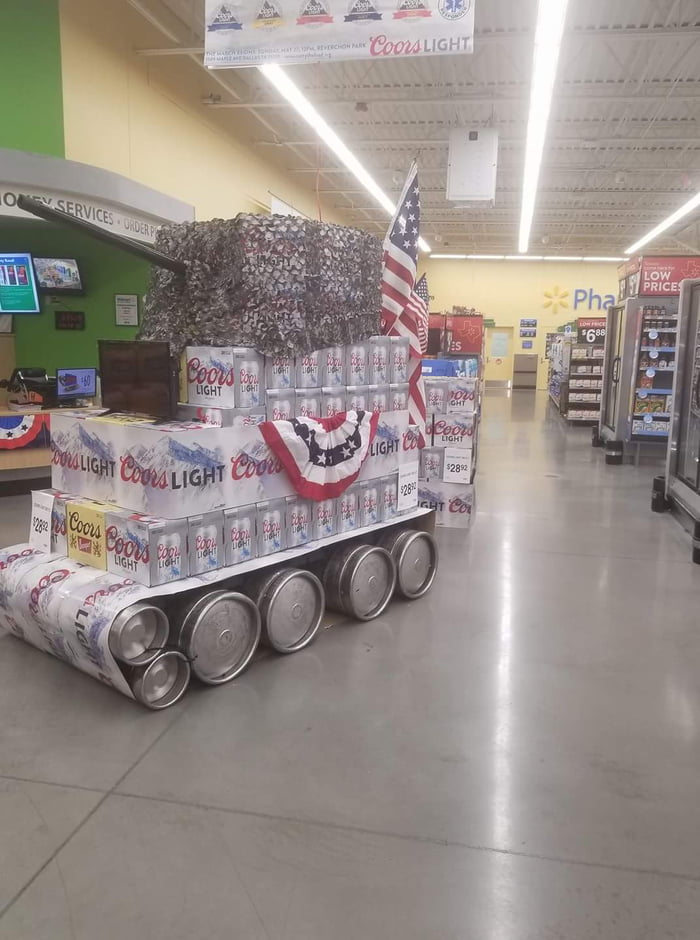 A Coors Light display. Built in the shape of a tank. In Wal-Mart ...