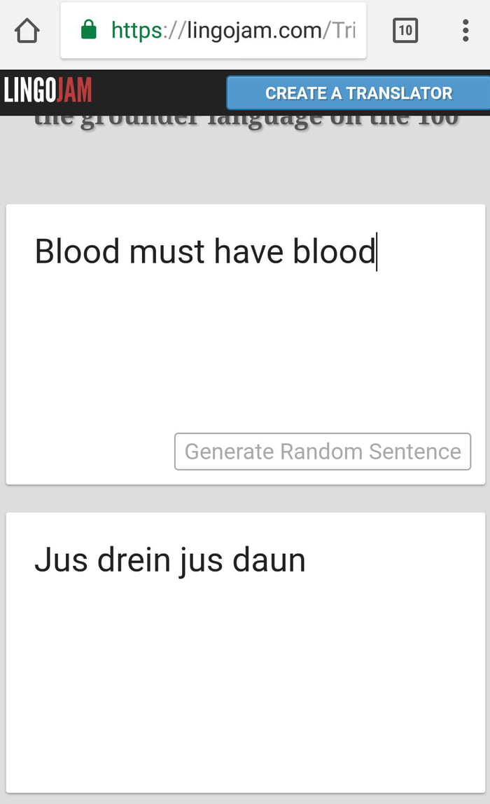 For the 100 fans; this site allows you to translate English to ...