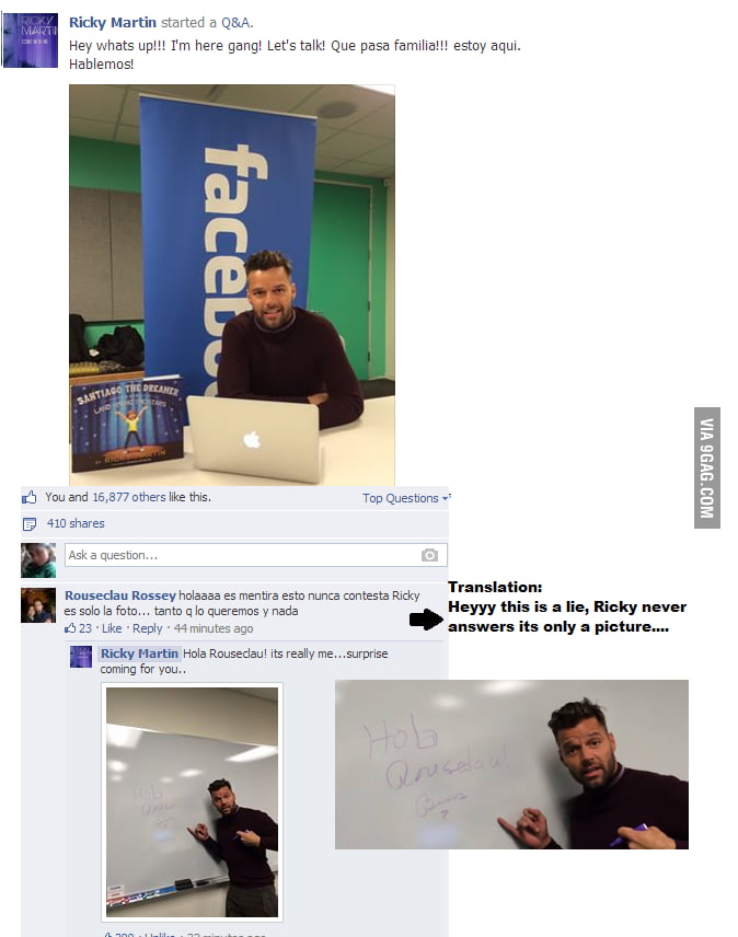 Epic answer by Ricky Martin to an incredulous fan! - 9GAG
