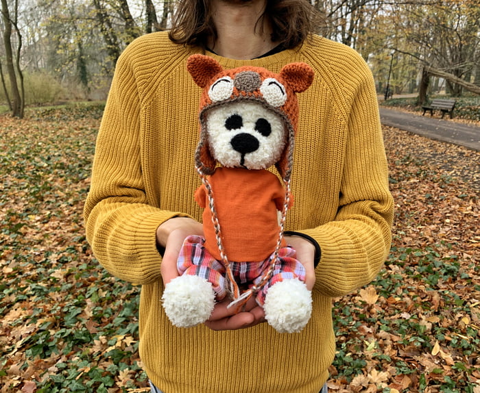 I made this sweet teddy bear with a fox cup! Fox and teddy bear lovers ...