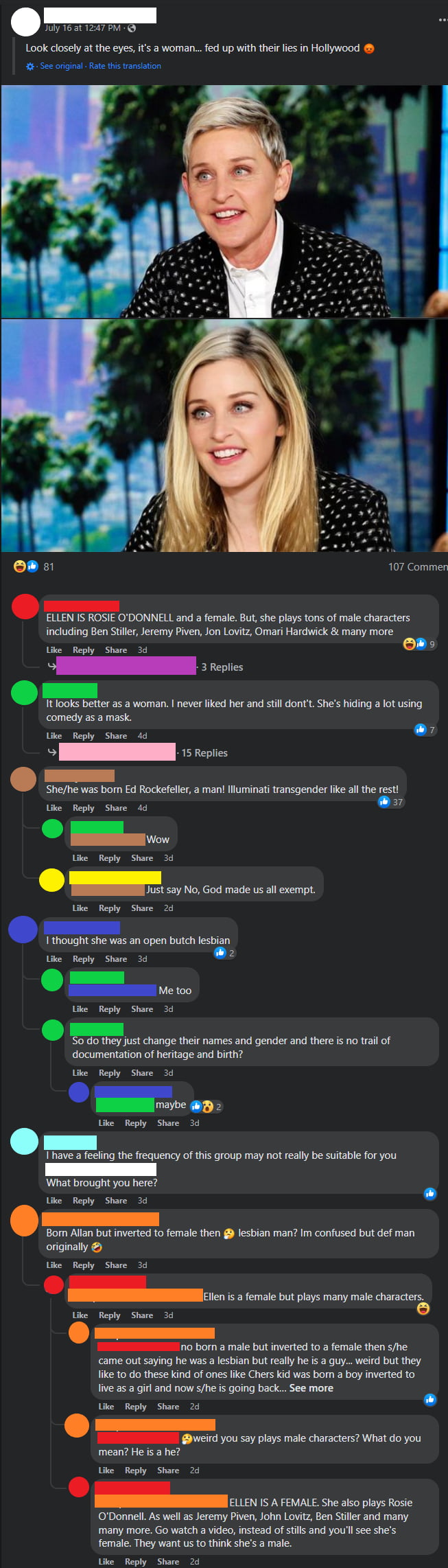 "Transvestigator" Facebook group gets confused over Ellen. - 9GAG