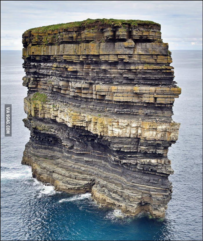 Sea Stack showing millions of years of rock layers - 9GAG