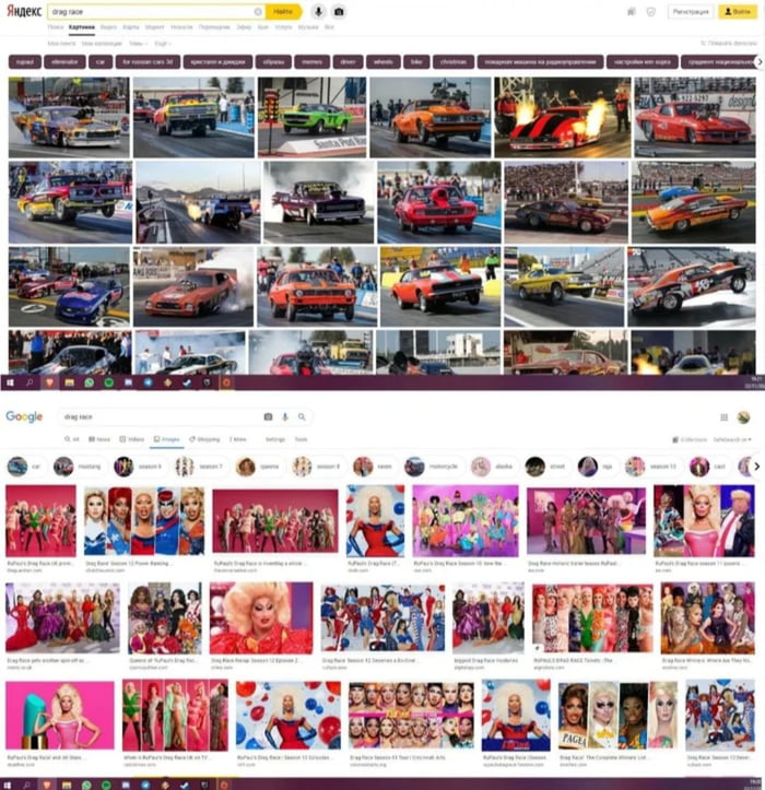 WTF? "Drag race" search on Yandex vs Google - 9GAG