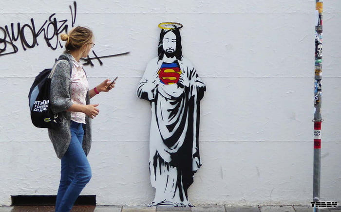 Jesus Christ Superman street art - 9GAG